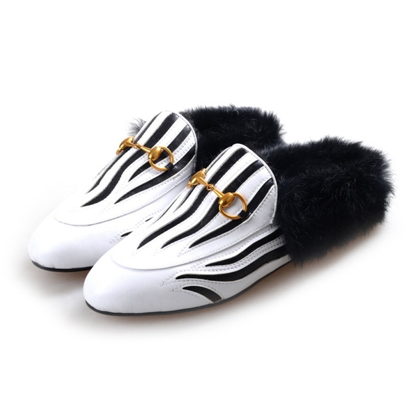 Shoes | Stylish Black And White Mules With Gold Accent | Poshmark
